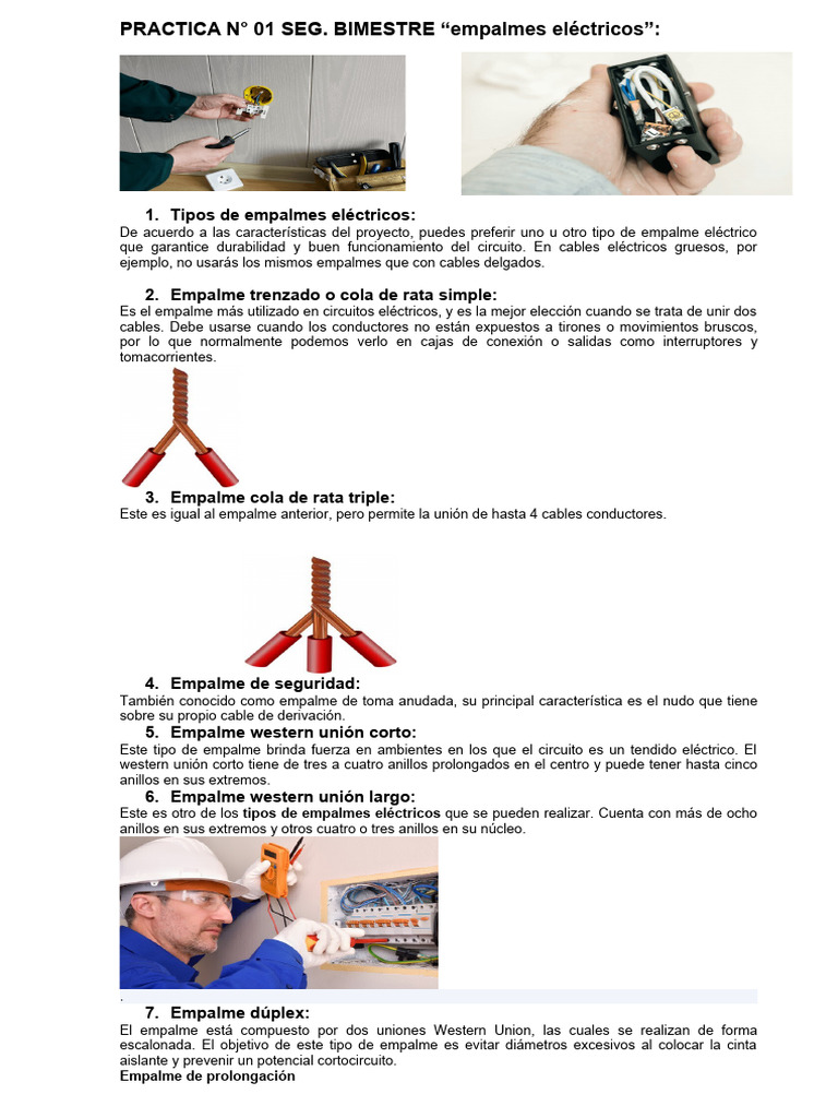 Practica #01 Seg. Bim Empalmes Electricos | PDF | Conductor electrico ... Practica #01 Seg. Bim Empalmes Electricos | PDF | Conductor electrico ...