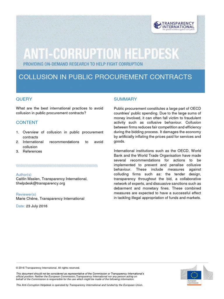 Collusion in Procurement 2016 | PDF | Procurement | Corruption