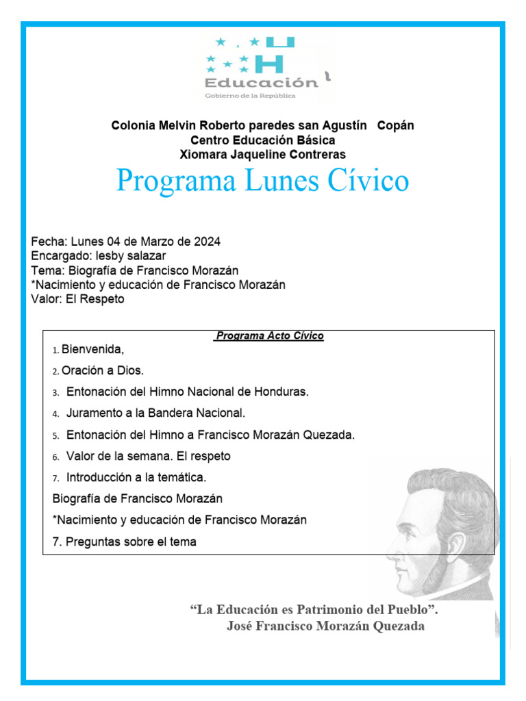 Informe de Programa Lunes Cívicos 2024 | PDF | Honduras