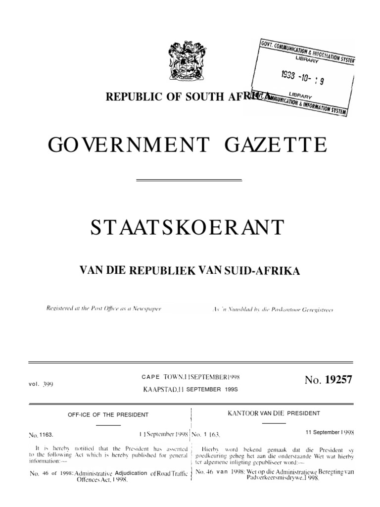 Aarto Act 46 of 1998 | PDF | Criminal Procedure In South Africa ...