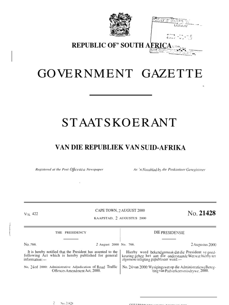AARTO Amendment Act 24 of 2000 | PDF | Constitutional Law | Public Sphere