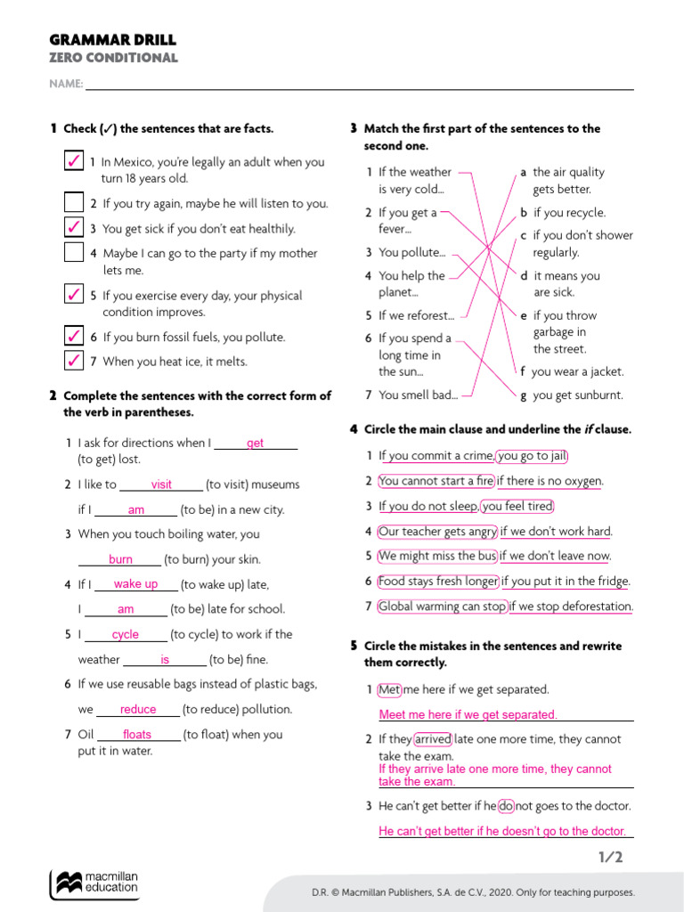 Grammar Drill 16 Zero Conditional Answer Key | PDF | Natural ...