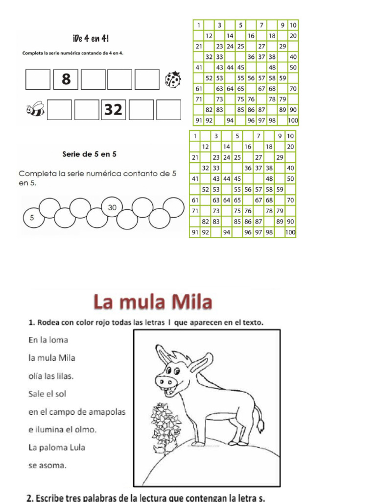 La Mula Mila, Cuento de 4 en 4 y 5 en 5 | PDF