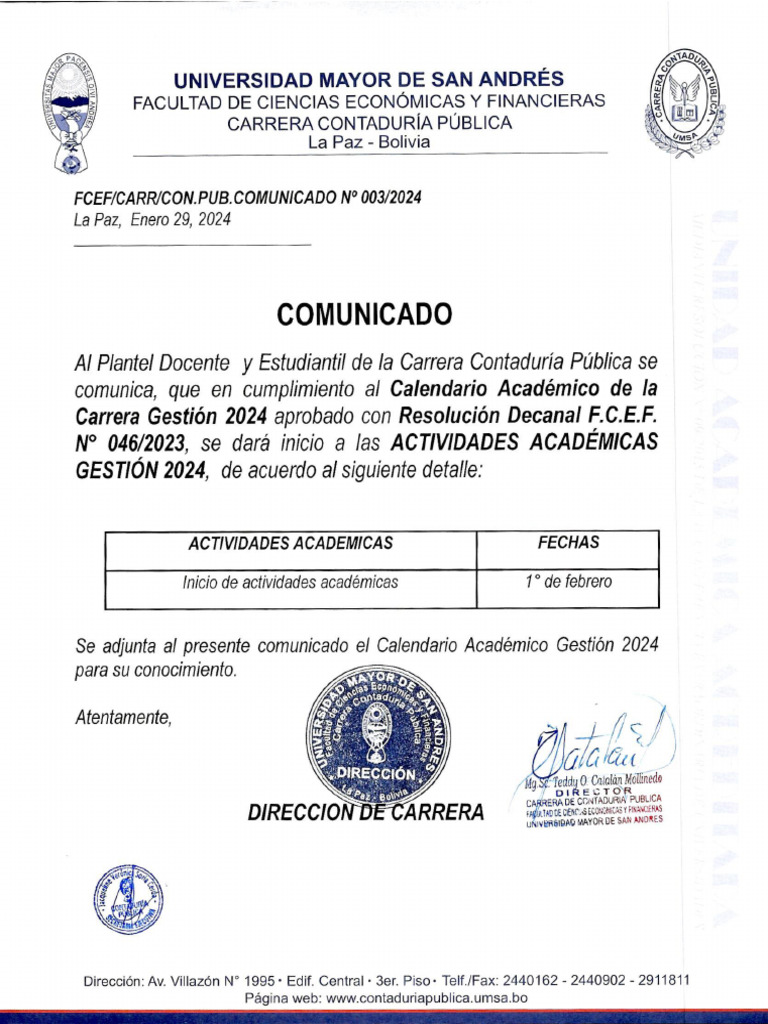 Comunicado 03 Calendario Academico 2024 0001 1 | PDF