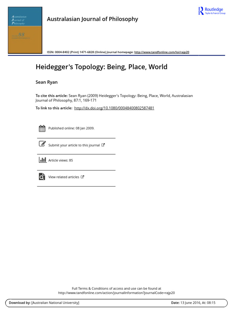 Heideggers Topology Being Place World | Download Free PDF | Being And ...