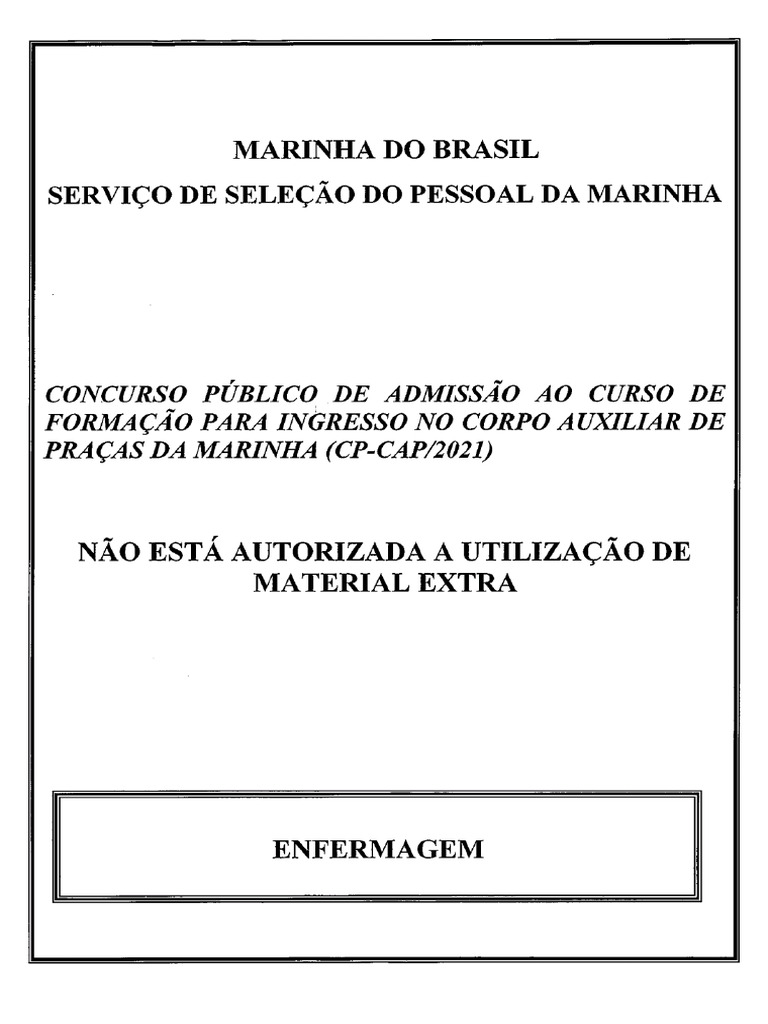 Marinha 2021 Cap Cabo Tecnico em Enfermagem Prova | PDF