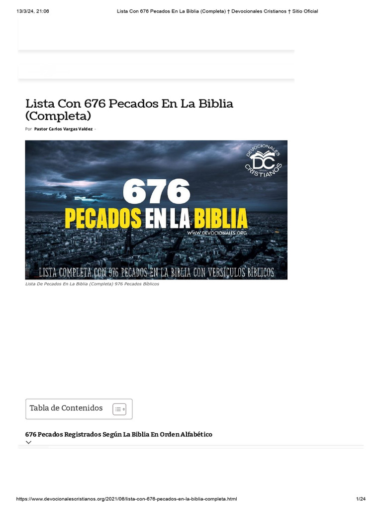 Lista Con 676 Pecados en La Biblia (Completa) Devocionales Cristianos Sitio Oficial | Descargar ...