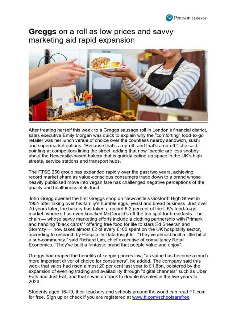 Ks4 Case Study 39 Greggs | PDF | Retail | Brand