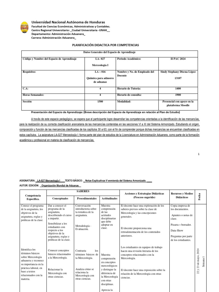 La027 - Programación Didactica Ii Pac 2024 | PDF | aduana | Plan de estudios