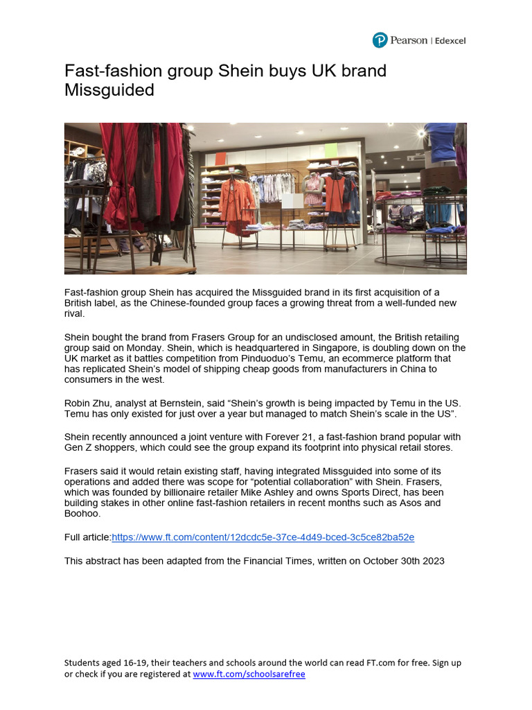 Ks4 Case Study 34 Shein | PDF | Retail | Fashion