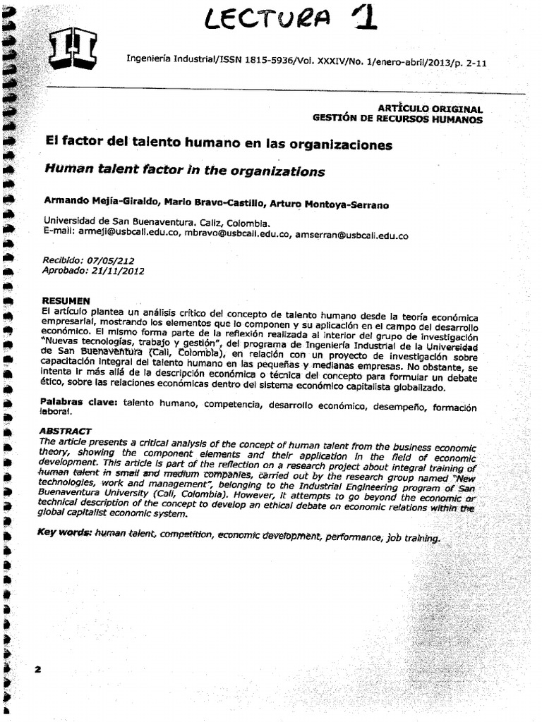 El Factor Del Talento Humano en Las Organizaciones | PDF