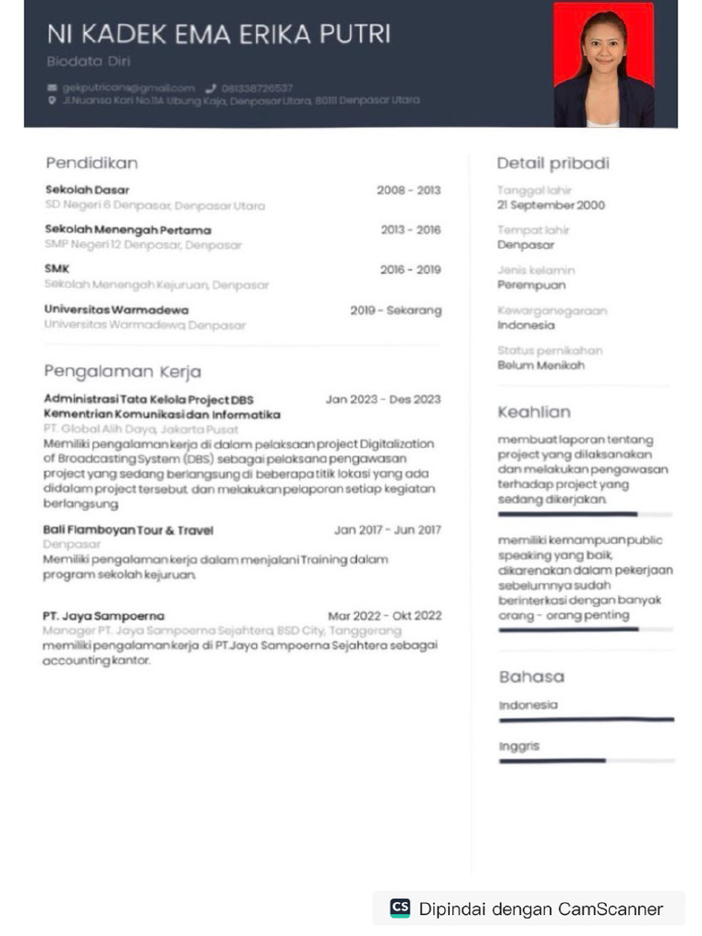 CV Ni Kadek Ema Erika Putri | PDF