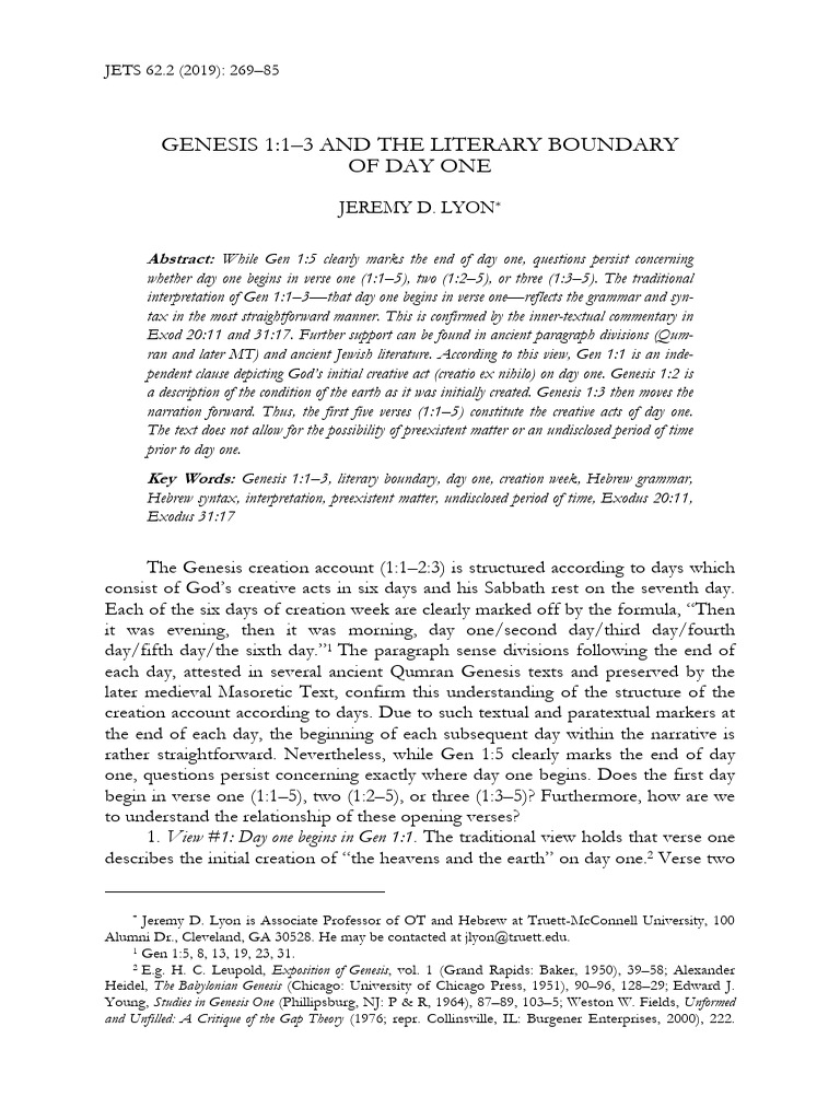 Genesis 1 1 3 and The Literary Boundary | PDF | Genesis Creation Narrative