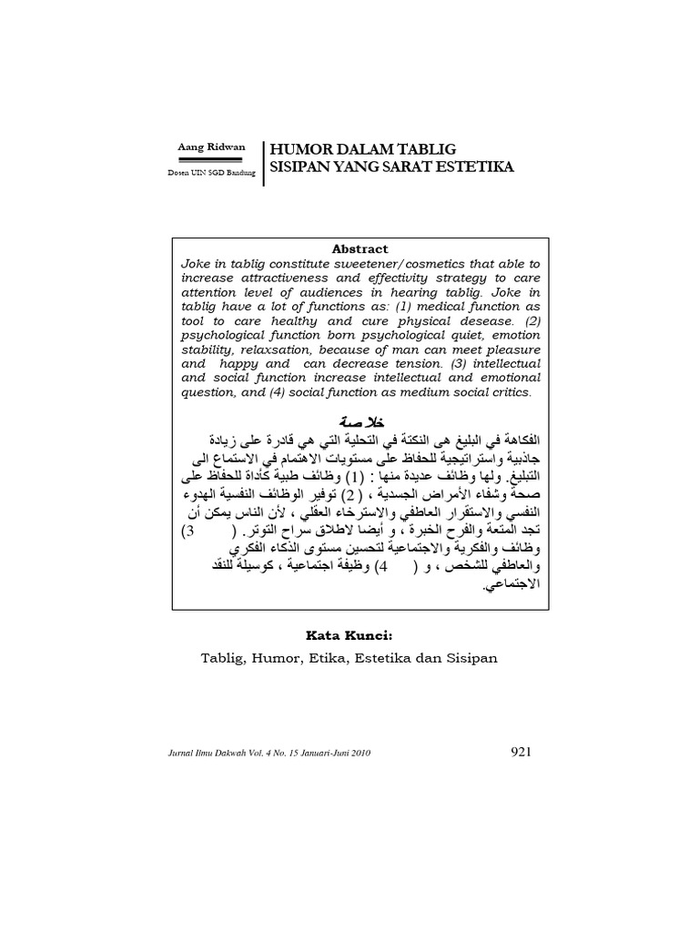 Humor Dalam Tabligh Sisipan Yang Sarat Estetika | PDF