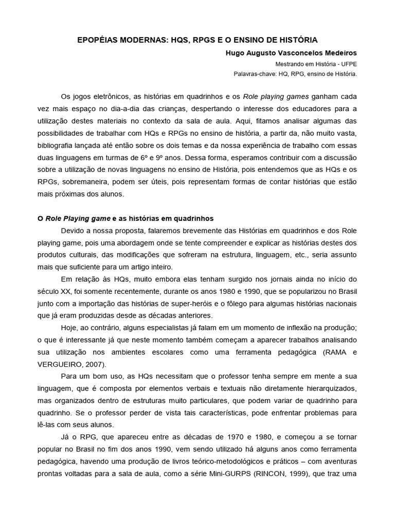 HQs e RPGs no Ensino de História | PDF | Jogos de RPG | Fenícia