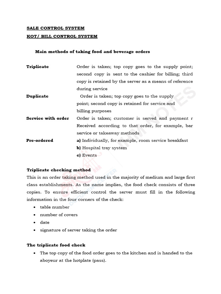 Ch-3 Sale Control System-No Ihm | PDF | Waiting Staff | Menu