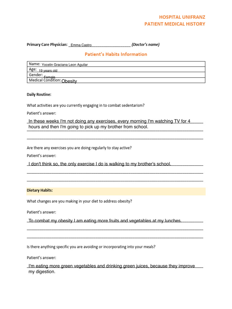 Doctors assesment worksheet | Download Free PDF | Obesity | Sedentary ...
