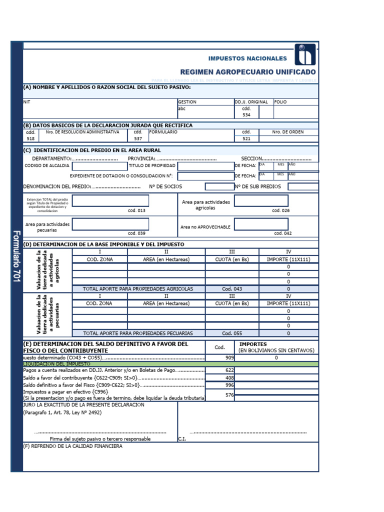 Formulario 701 Rau | PDF | Impuestos | Economias