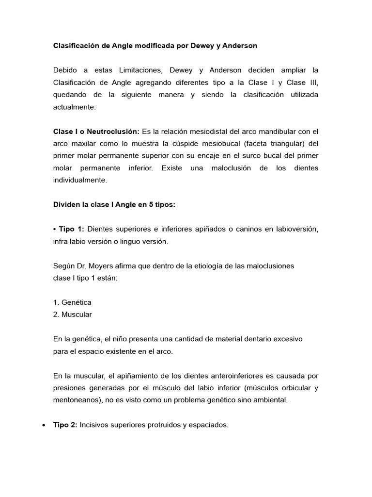 Clasificación de Angle y Dewey-Anderson | PDF | Odontología | Ramas de ...