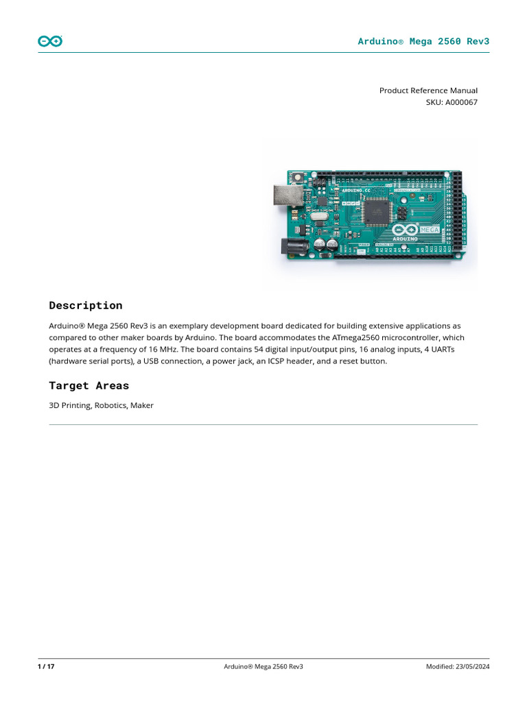 A000067 Datasheet | PDF | Arduino | Computing