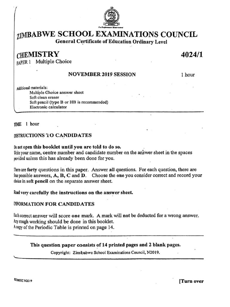 O-Levels Chemistry 2019 240309 001112 | PDF
