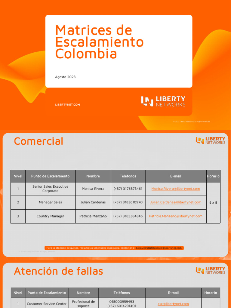 MATRICES DE ESCALAMIENTOS LIBERTY NETWORKS B2B - COLOMBIA 2023 - MONICA RIVERA | PDF