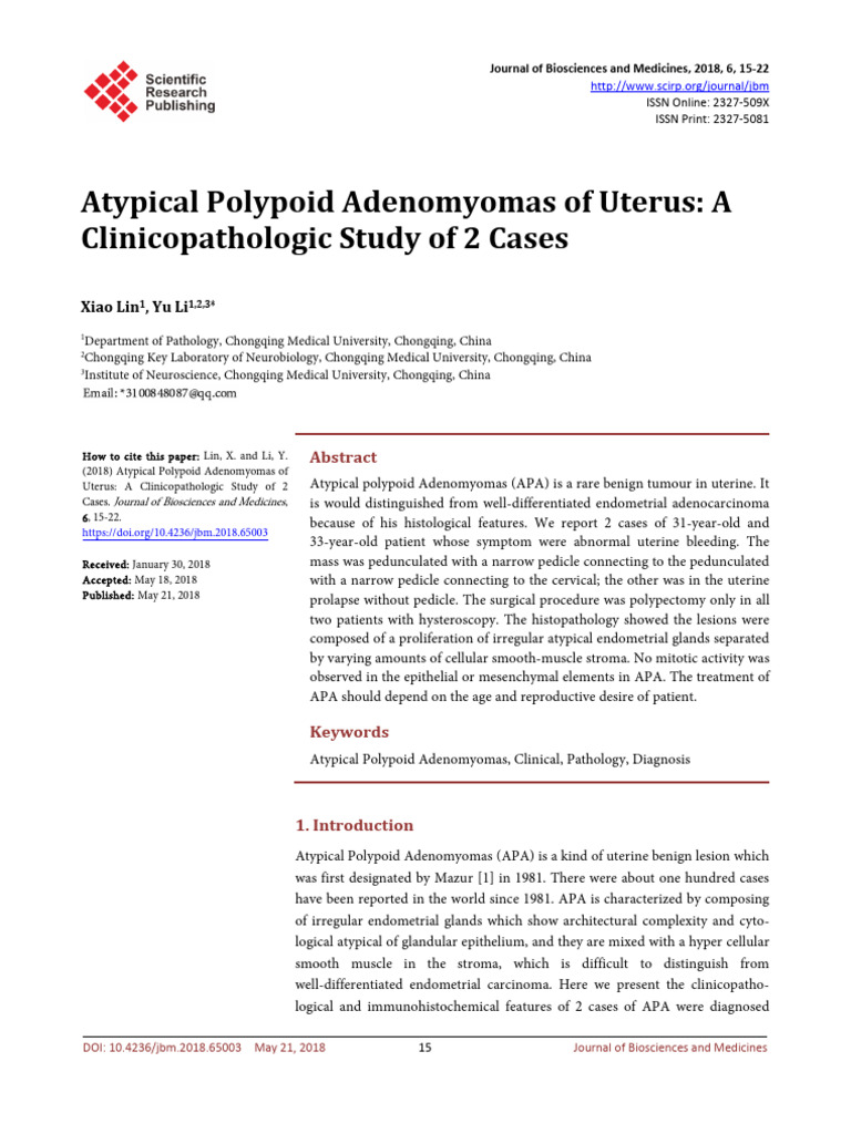 Atypical Polypoid Adenomyomas Study | PDF | Uterus | Neoplasms