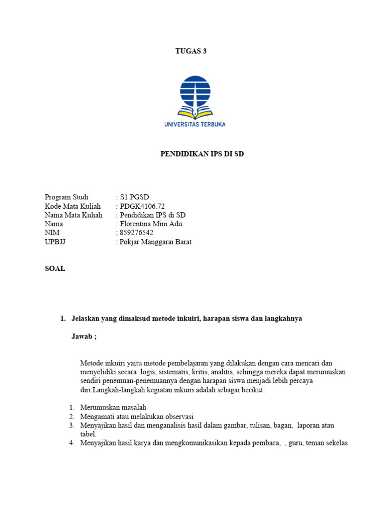 Tugas 3 Pendidikan Ips Di SD | PDF