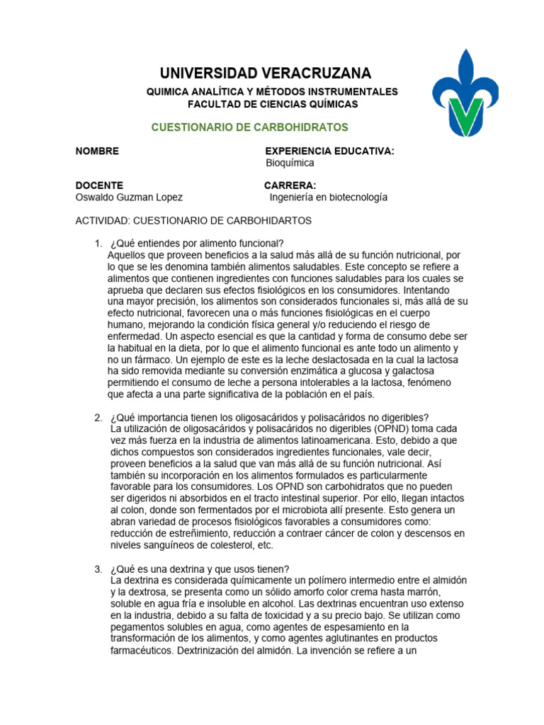 BIOQU Cuest | PDF | Sustituto de azúcar | Polisacárido