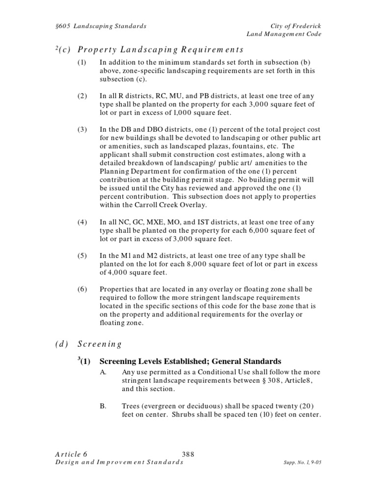 (C) Property Landscaping Requirements: 605 Landscaping Standards City ...