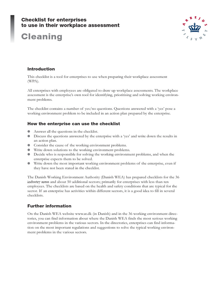 Checklist Cleaning | PDF | Employment | Occupational Safety And Health