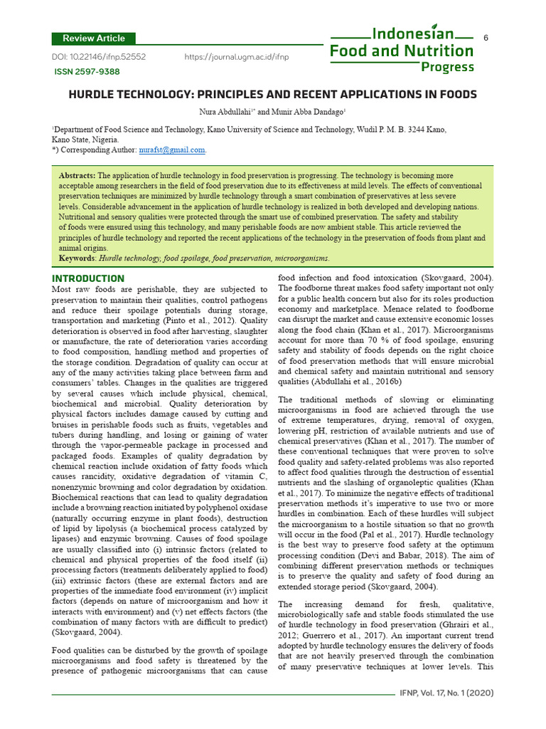 Hurdle Technology in Food Preservation | PDF | Food Preservation ...