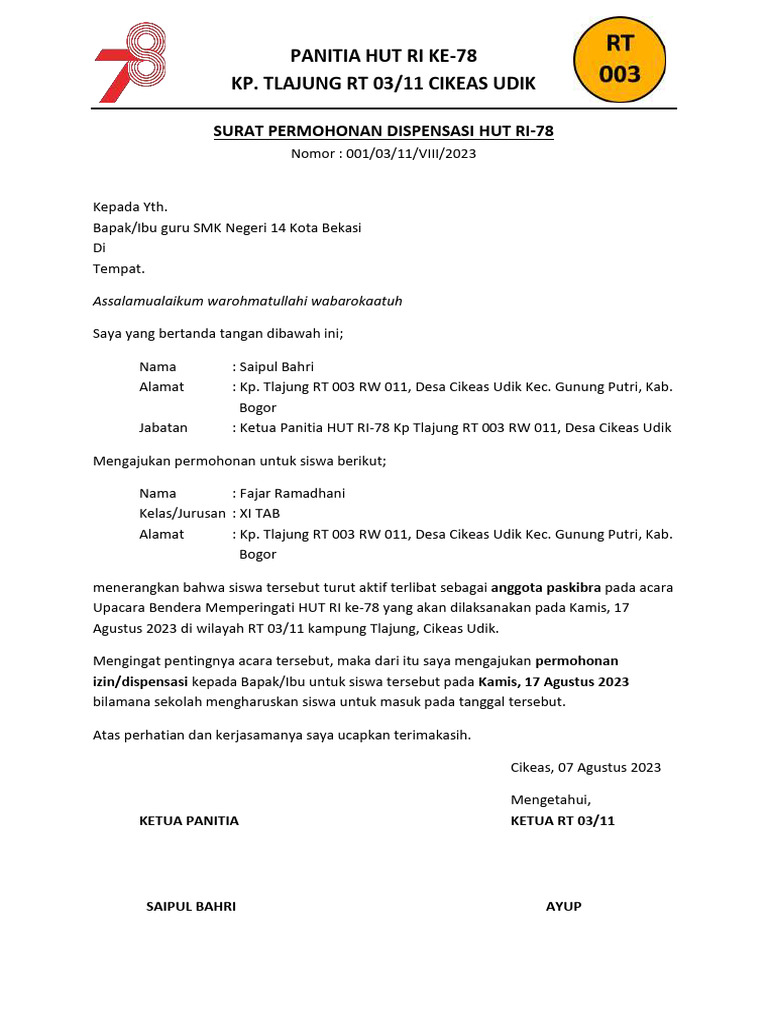 Surat Dispen | PDF