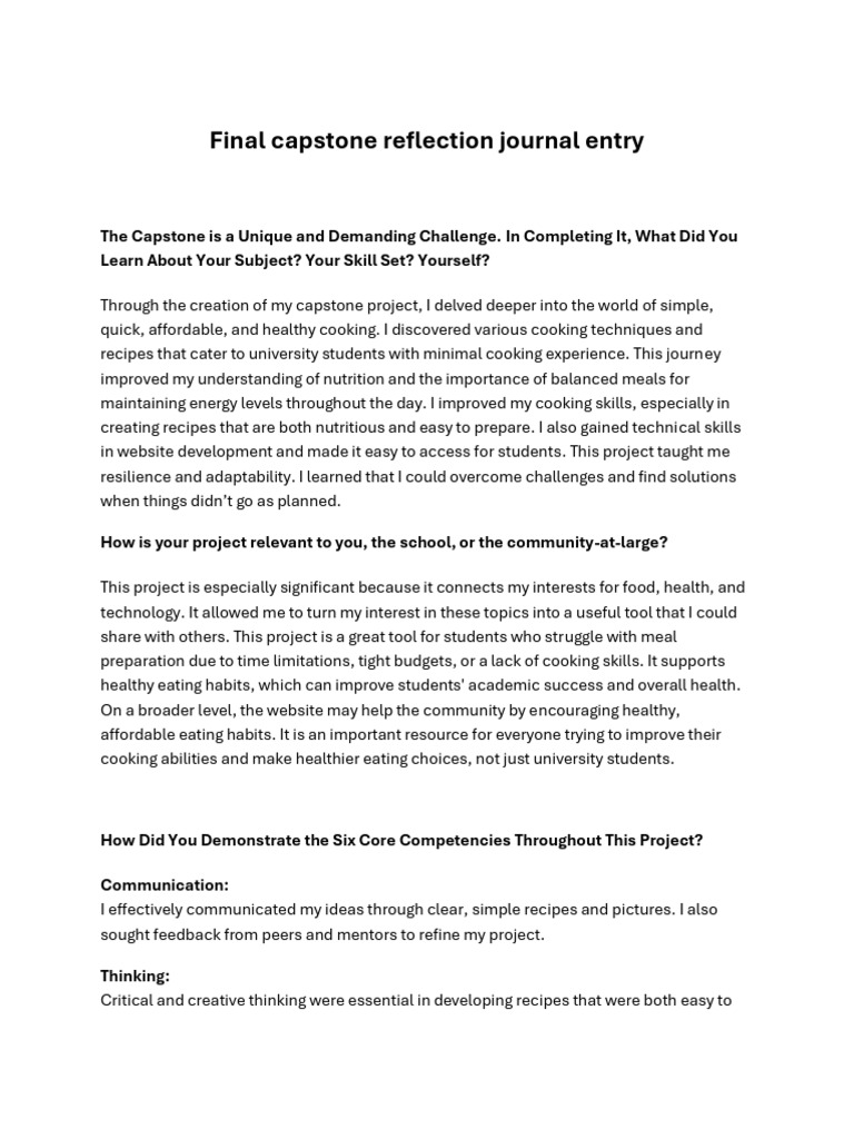 Final Capston Reflection Journel | PDF | Healthy Diet | Cooking