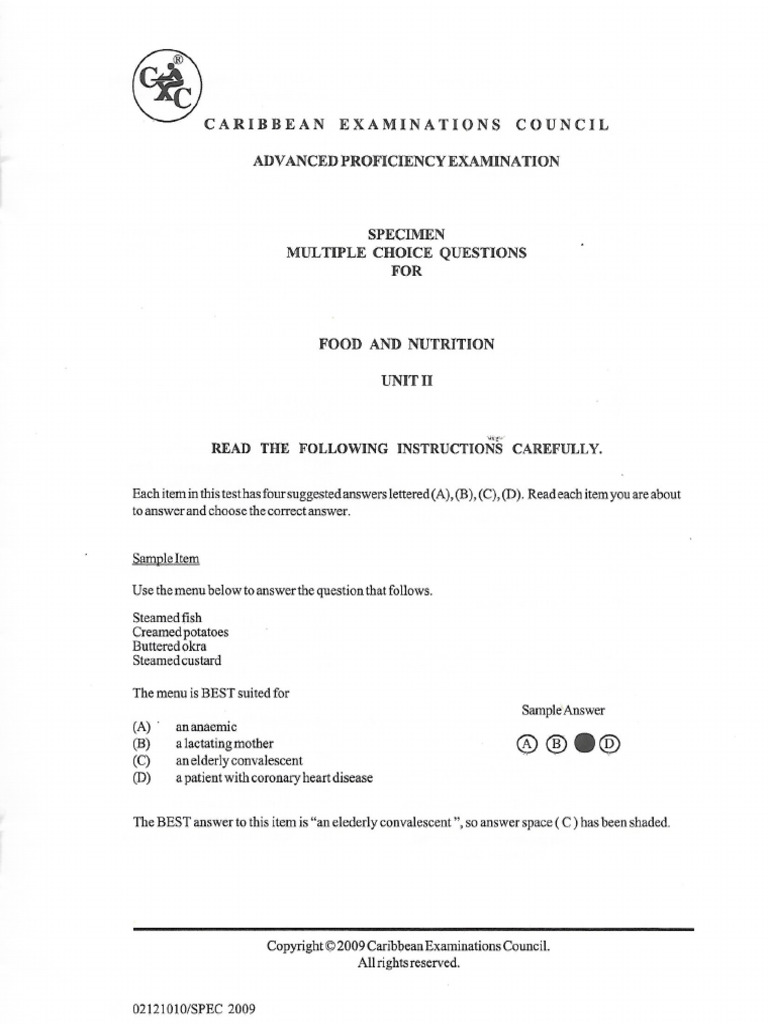 Cape Multiple Choice Unit2 | PDF