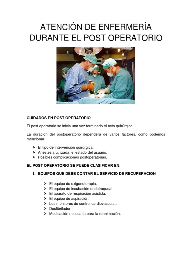Atención de Enfermería Durante El Post Operatorio | PDF | Herida | Vómitos