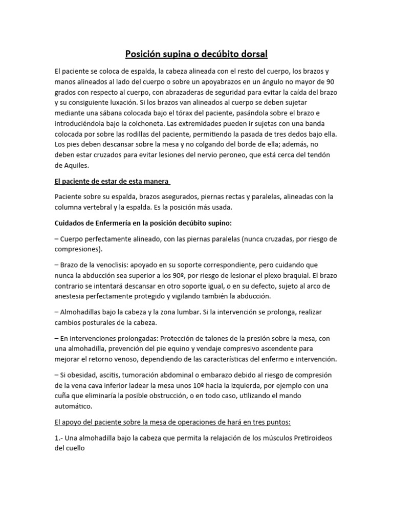Cuidados en Posición Supina Quirúrgica | PDF | Cirugía | Especialidades ...