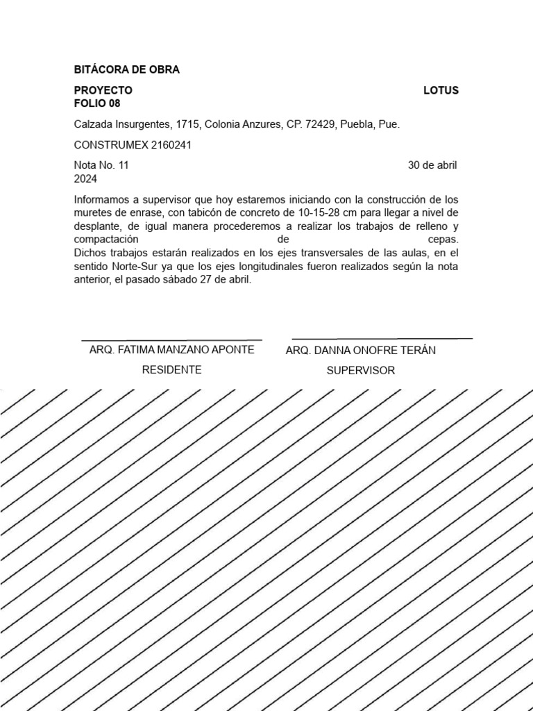 Ejemplo Nota de Bitacora | PDF | Hogar, jardinería y bricolaje