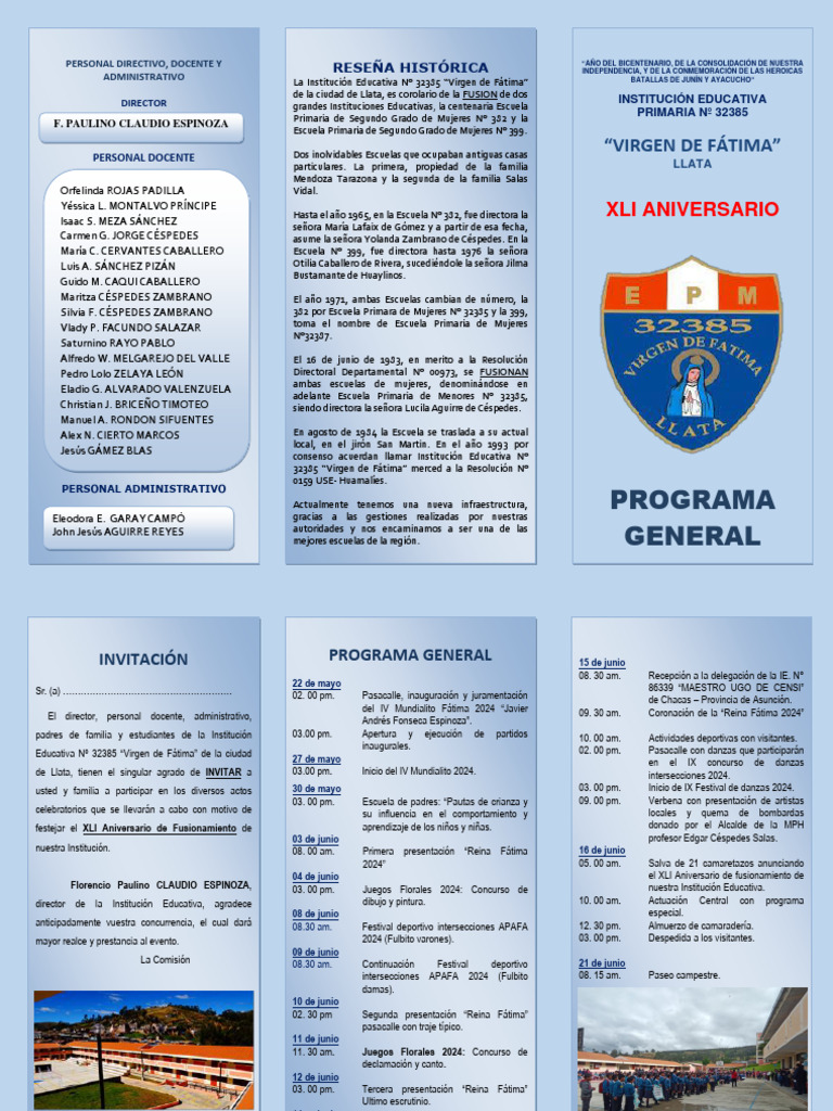 Programa General Aniversario Fátima 2024 | PDF