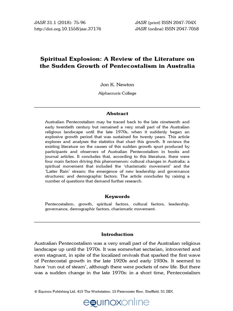 Spiritual Explosion - A Review of The Literature On The Sudden Growth ...