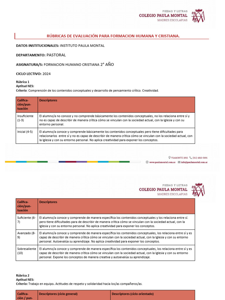 Criterios de Evaluación FHC 2° AÑO 2024 | PDF | Cognición | Aprendizaje