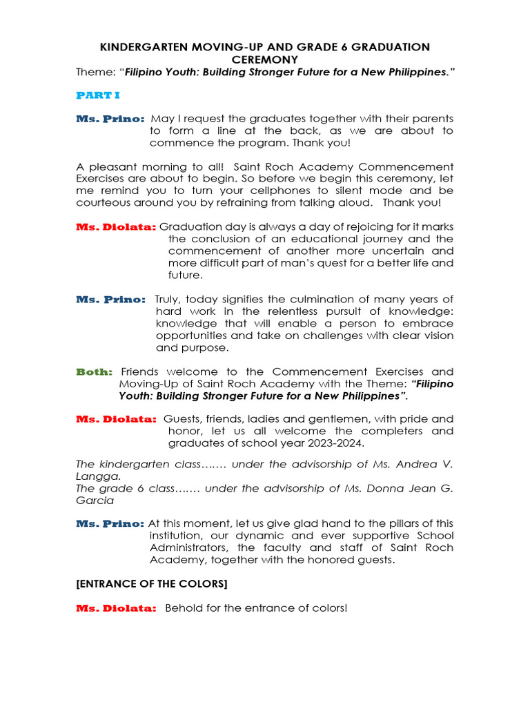 Final Script For Graduation and Moving Up Ceremony 2024 | PDF