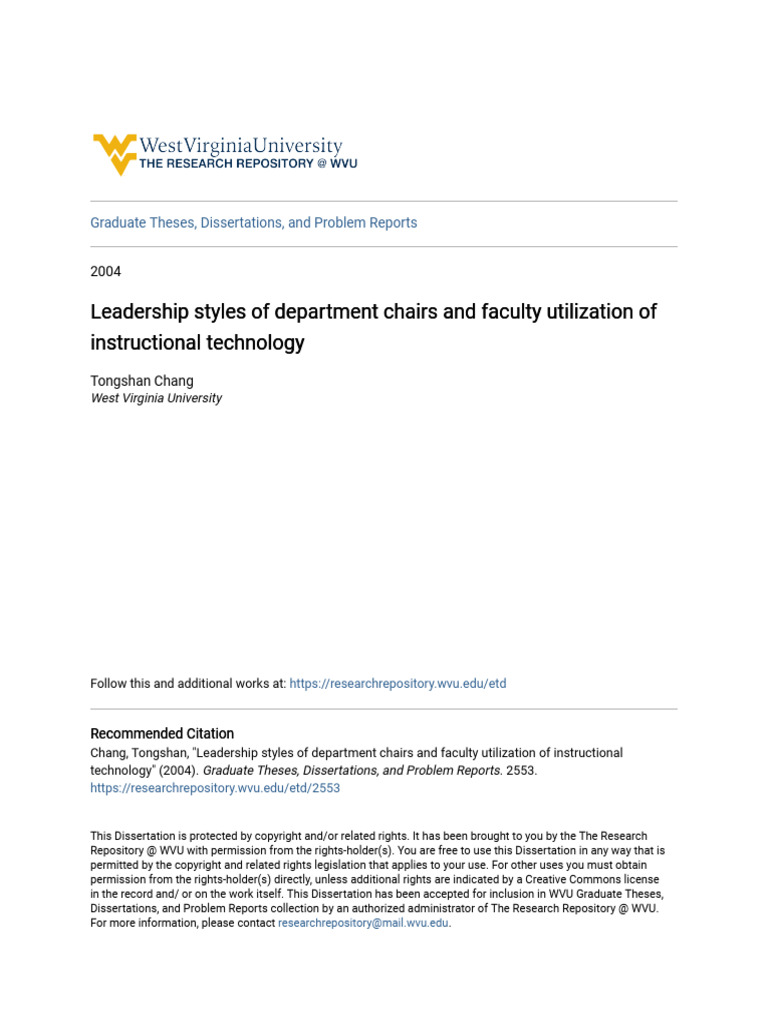 Leadership Styles of Department Chairs and Faculty Utilization of | PDF ...