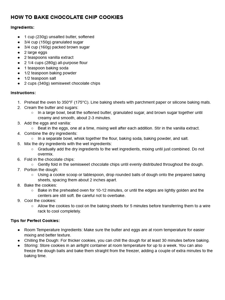 How To Bake Chocolate Chip Cookies | PDF | Baking | Foods