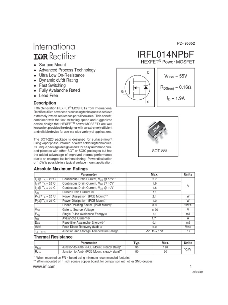 Infineon IRFL014N DataSheet v01 - 01 EN | PDF | Printed Circuit Board | Electrical Equipment