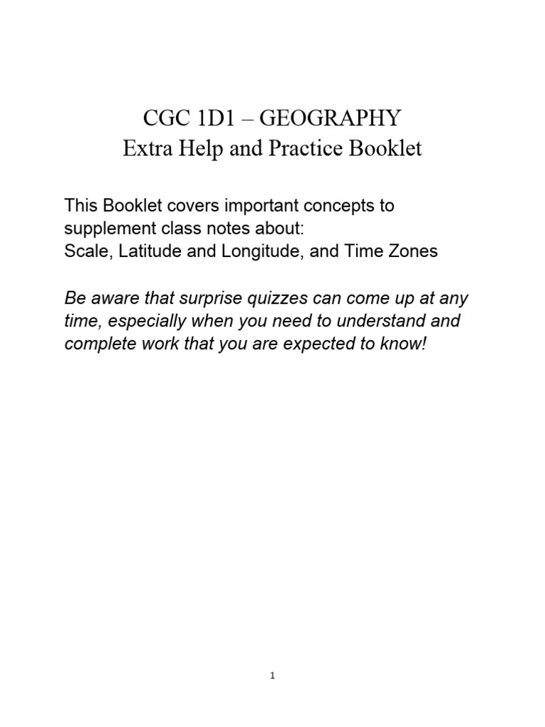 3 - CGC 1D1 Practice and Help Booklet With Questions With Answers | PDF | Latitude | Equator