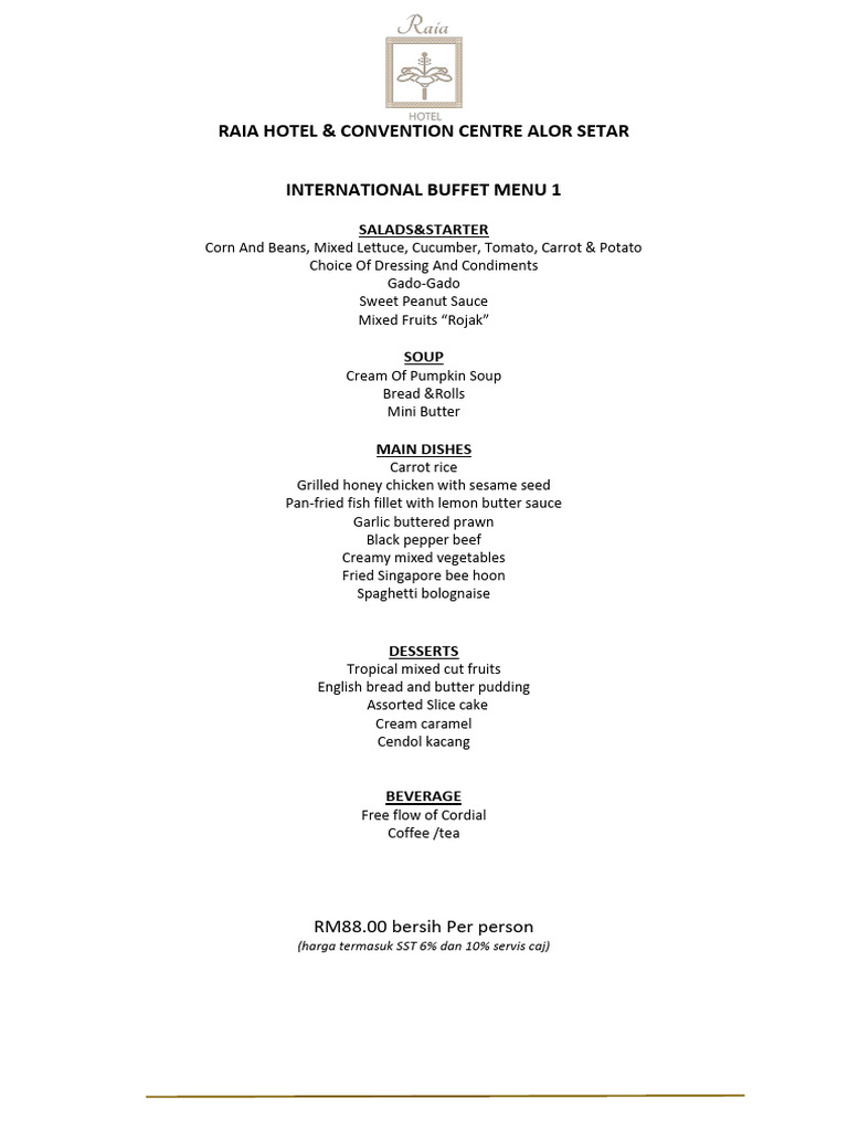 International Buffet Menu | PDF | Salad | Sauce