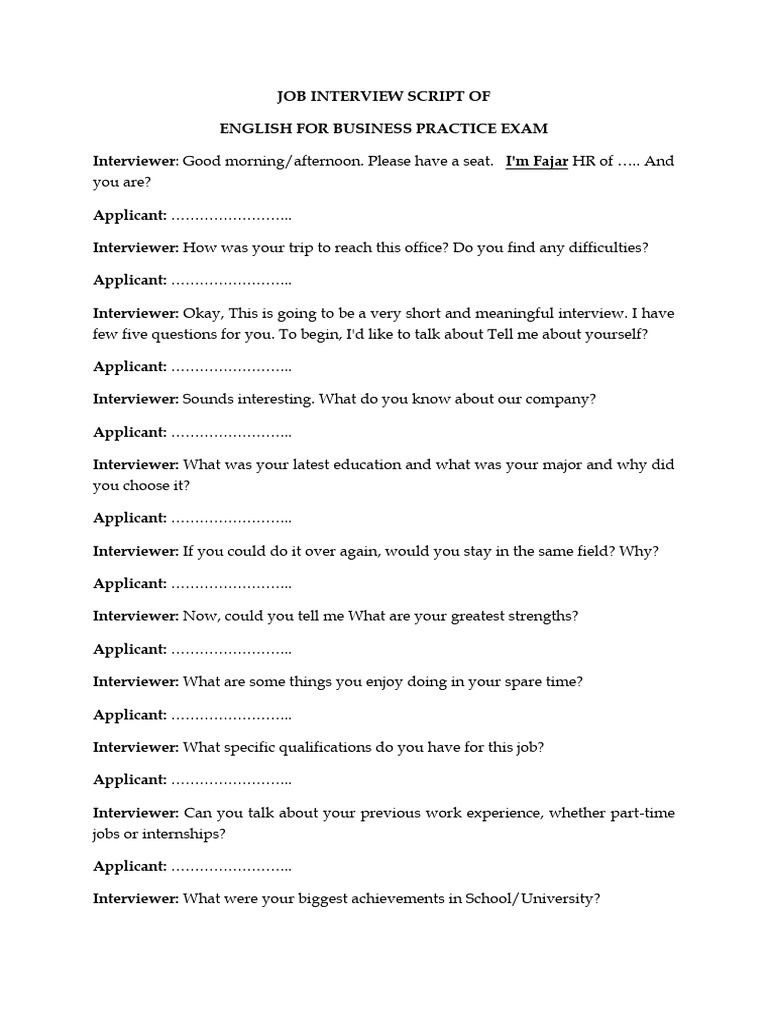 Job Interview Script | PDF | Job Interview