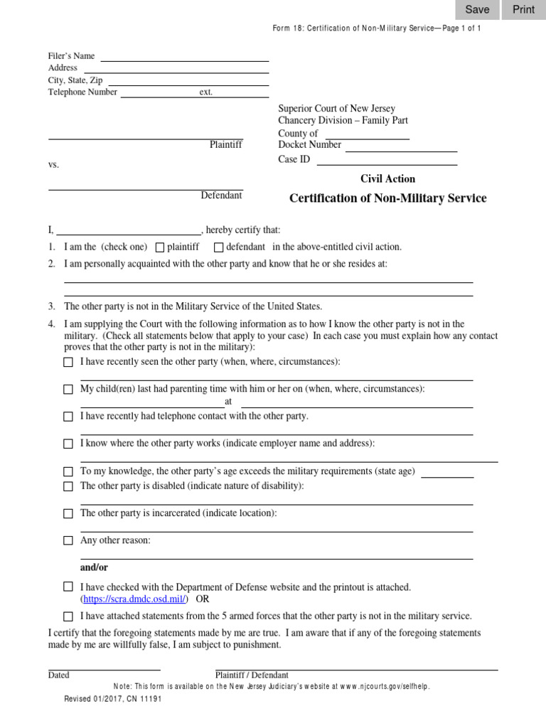Certification of Non-Military Service NJ | PDF | Justice | Crime & Violence