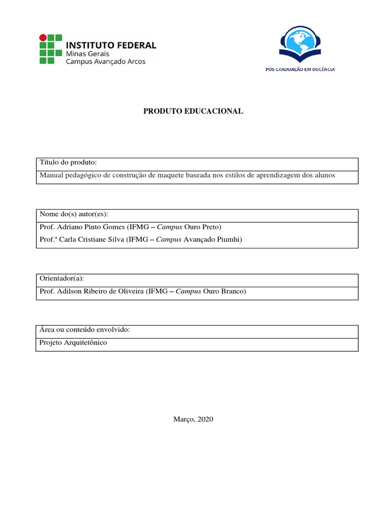 Manual Pedagógico de Construção de Maquete Baseada Nos Estilos de ... Manual Pedagógico de Construção de Maquete Baseada Nos Estilos de ...